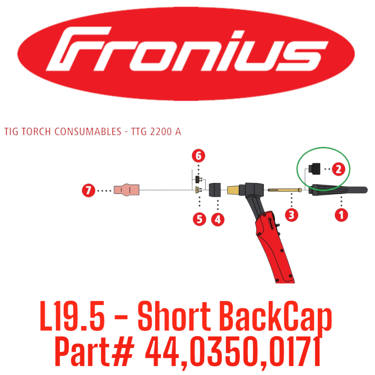 Fronius L19.5 - Short Backcap TTG 2200A TIG Torch — Weldready